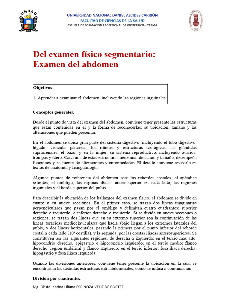 Del Examen F-Sico Segmentario Del Abdomen | PDF