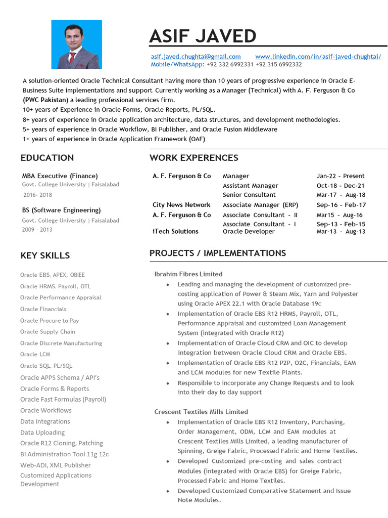 Resume - Asif Javed (Oracle EBS Technical Consultant) | PDF