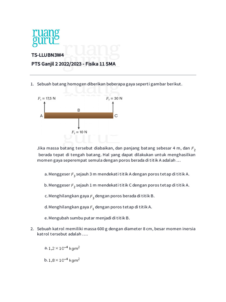 Salinan PTS Ganjil 2 2022 - 2023 - Fisika 11 SMA | PDF