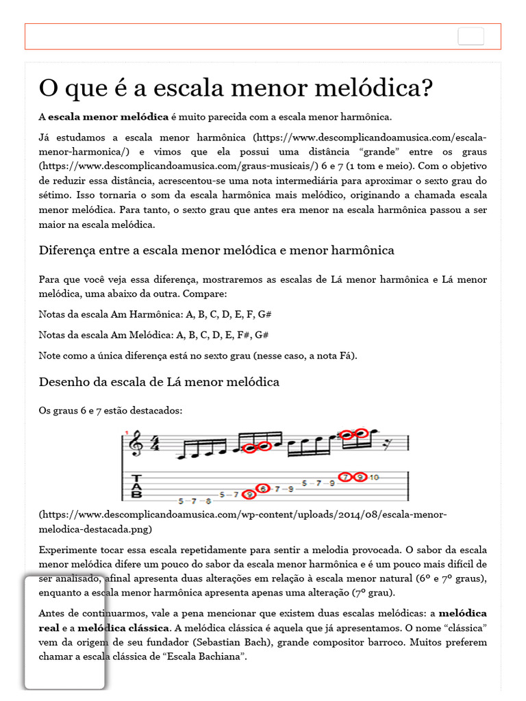 Tudo Sobre A Escala Menor Melódica - Teoria Musical | PDF