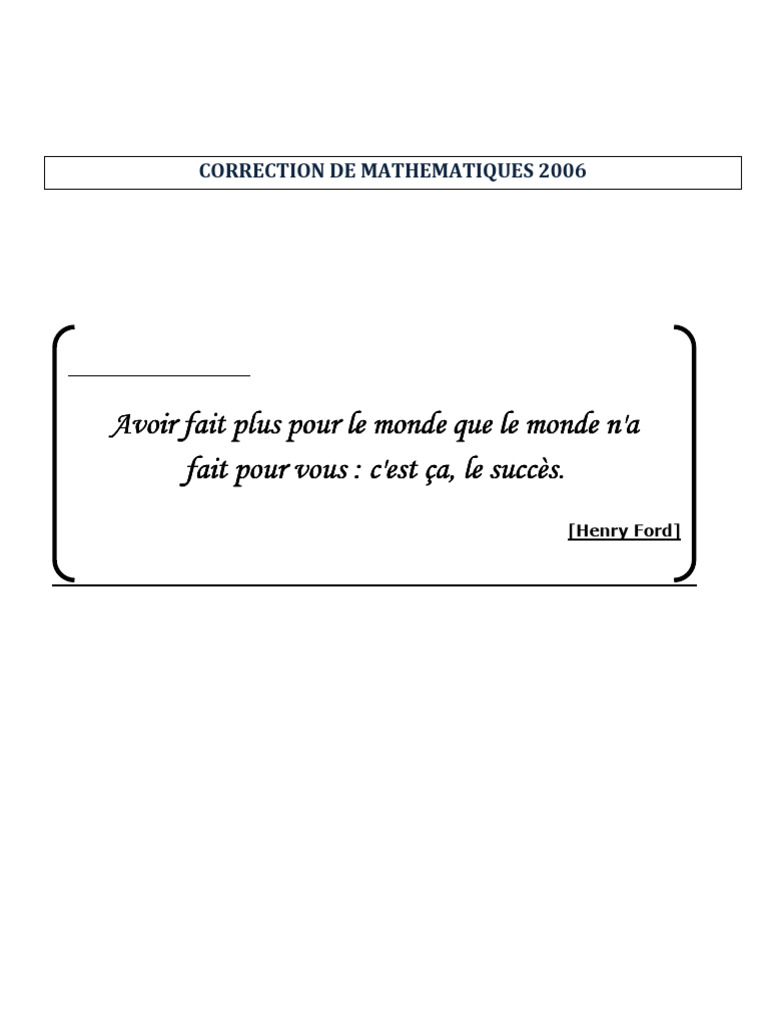 Orniformation Ensp Bac Corrigé Math 2006 | PDF