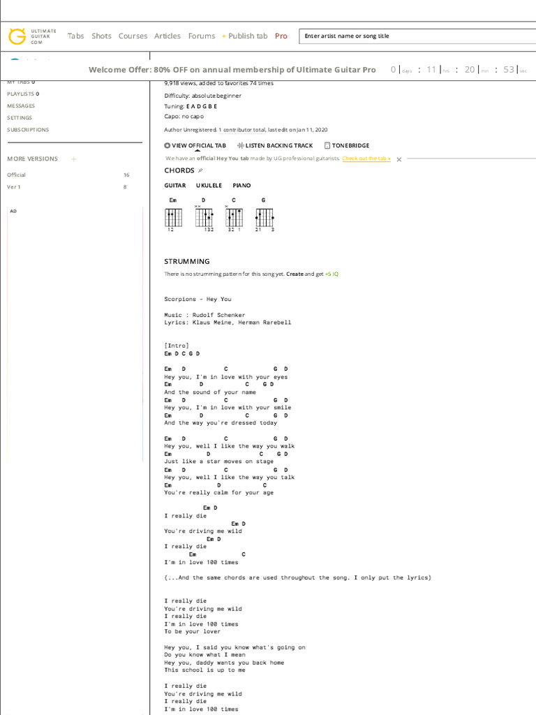 HEY YOU CHORDS by Scorpions @ | PDF