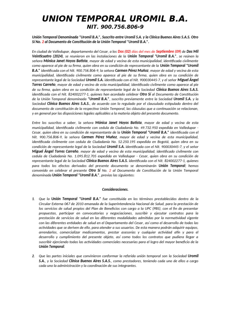 Otrosi No 2 Restructuracion de Participacion Union Temporal BA | PDF