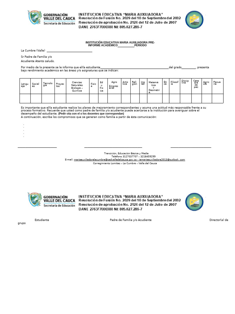 Formato de Pre Informe Academico - 2022 | PDF