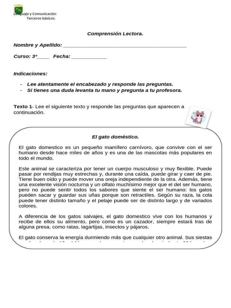Guía de Comprensión Lectora Tercero | PDF