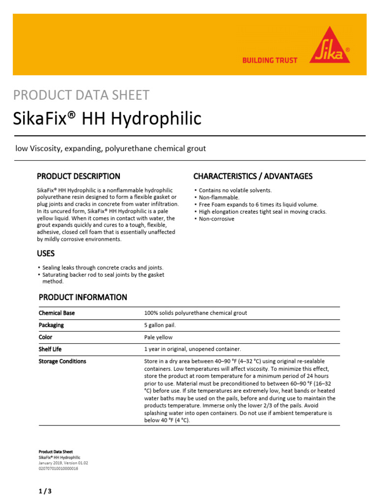 Sikafix Hh Hydrophilic | PDF