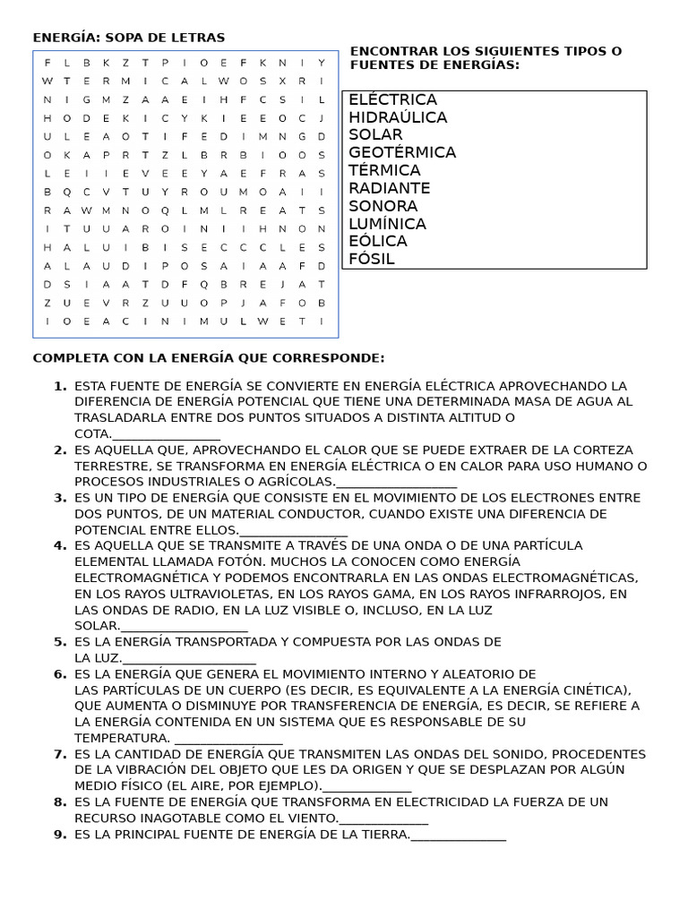Energía - Sopas de Letras | PDF