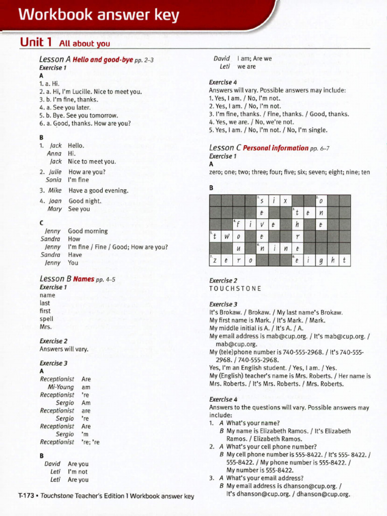 Touchstone 1-2nd answer key | PDF