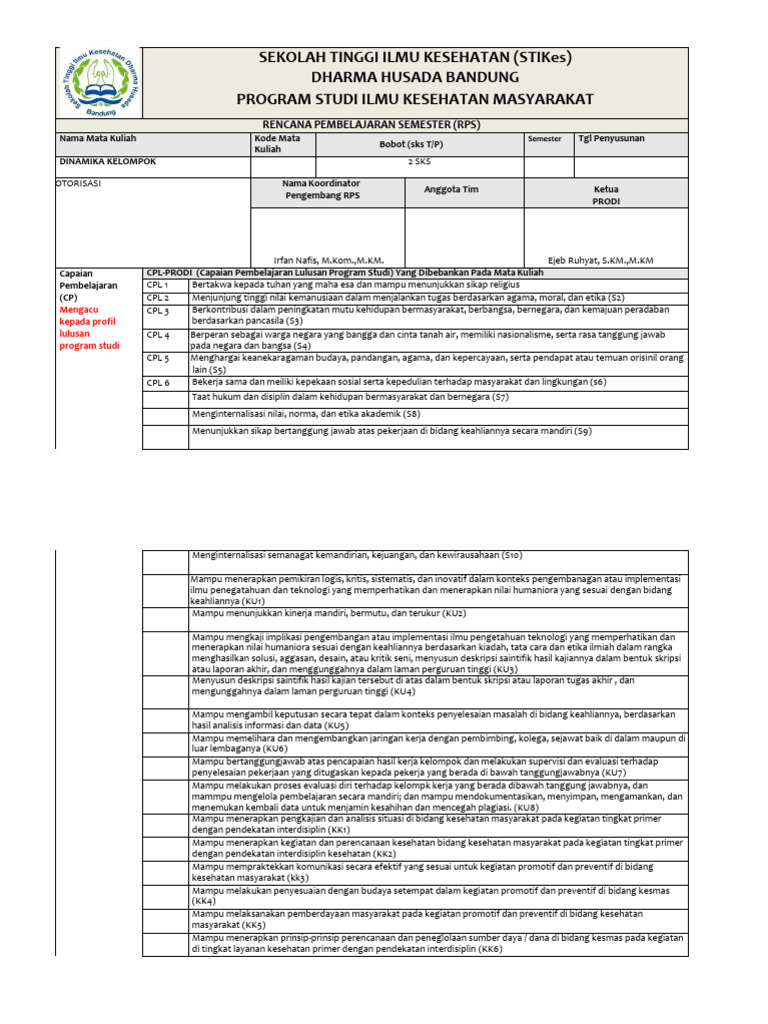 RPS Dinamika Kelompok DHB TA 2023-2024 | PDF