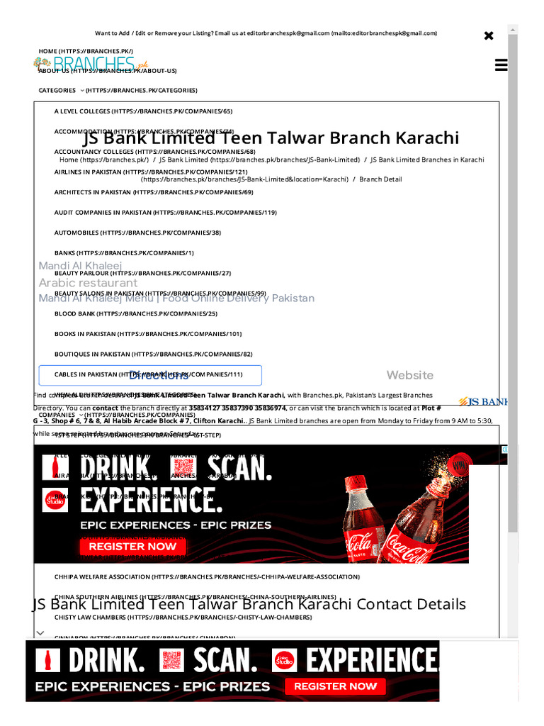 JS Bank Limited Teen Talwar Branch Karachi - Phone Number, Branch Code ...