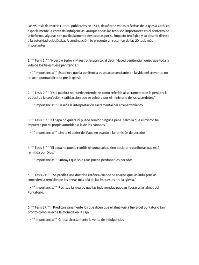 Las 95 tesis de Martín Lutero | PDF