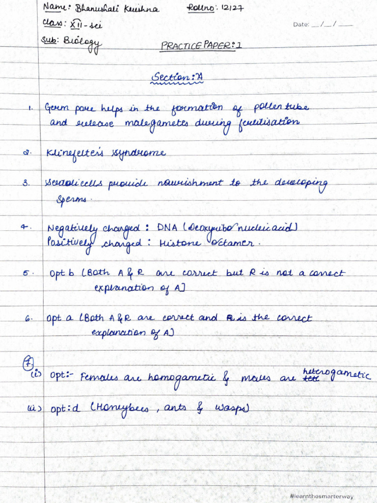 Bio Practice PPR 1... Krishna 12127 Class 12 | PDF