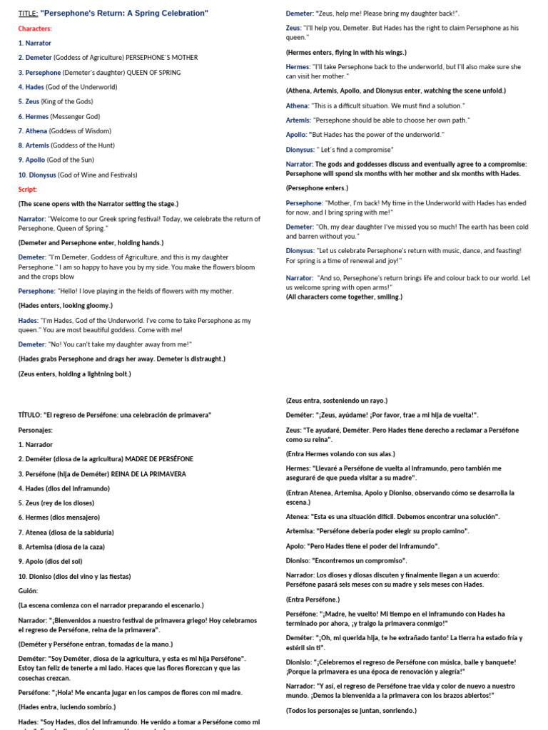 Demeter and Persephone: Spring's Return | PDF | Persephone | Poetry