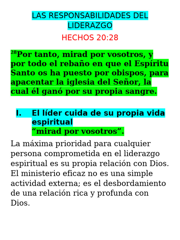 Responsabilidades del Liderazgo Espiritual | PDF | Iglesia cristiana ...