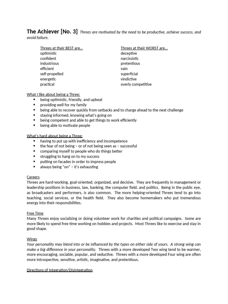 Enneagram - 3 The Achiever | PDF
