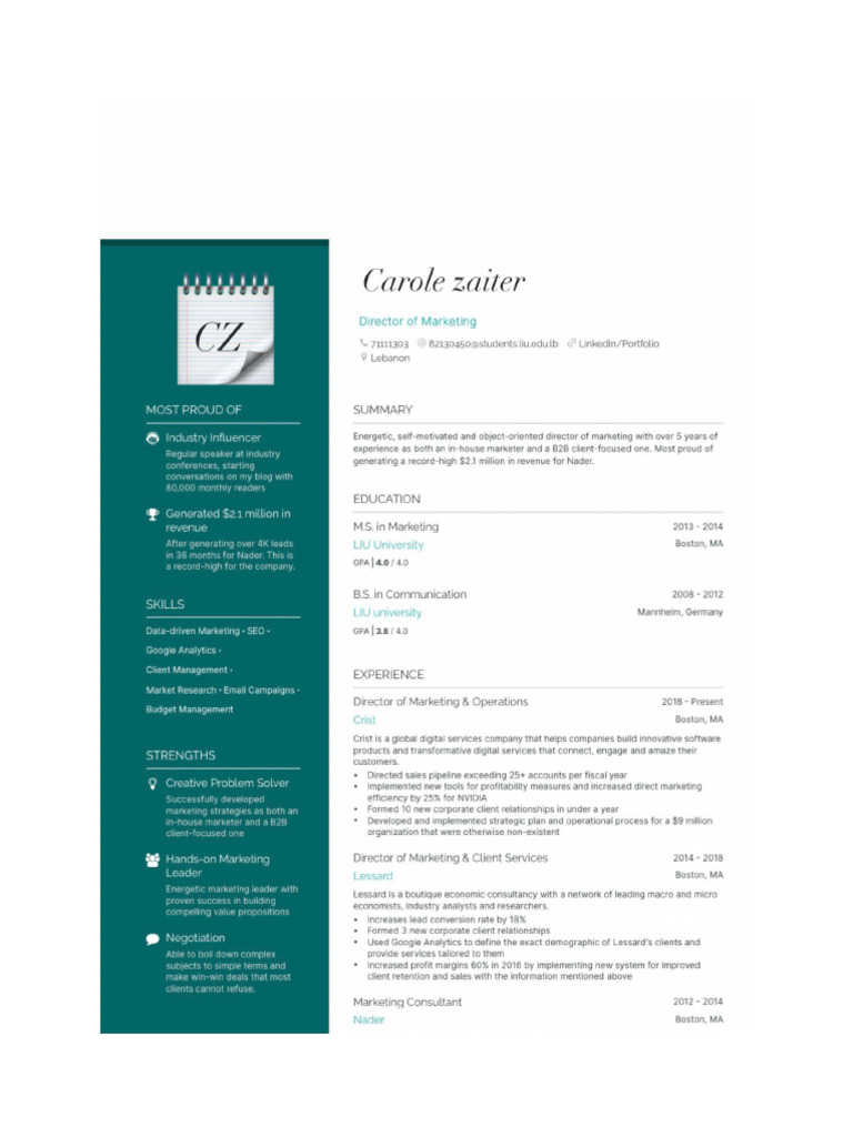 CV Carole Zaiteer | PDF