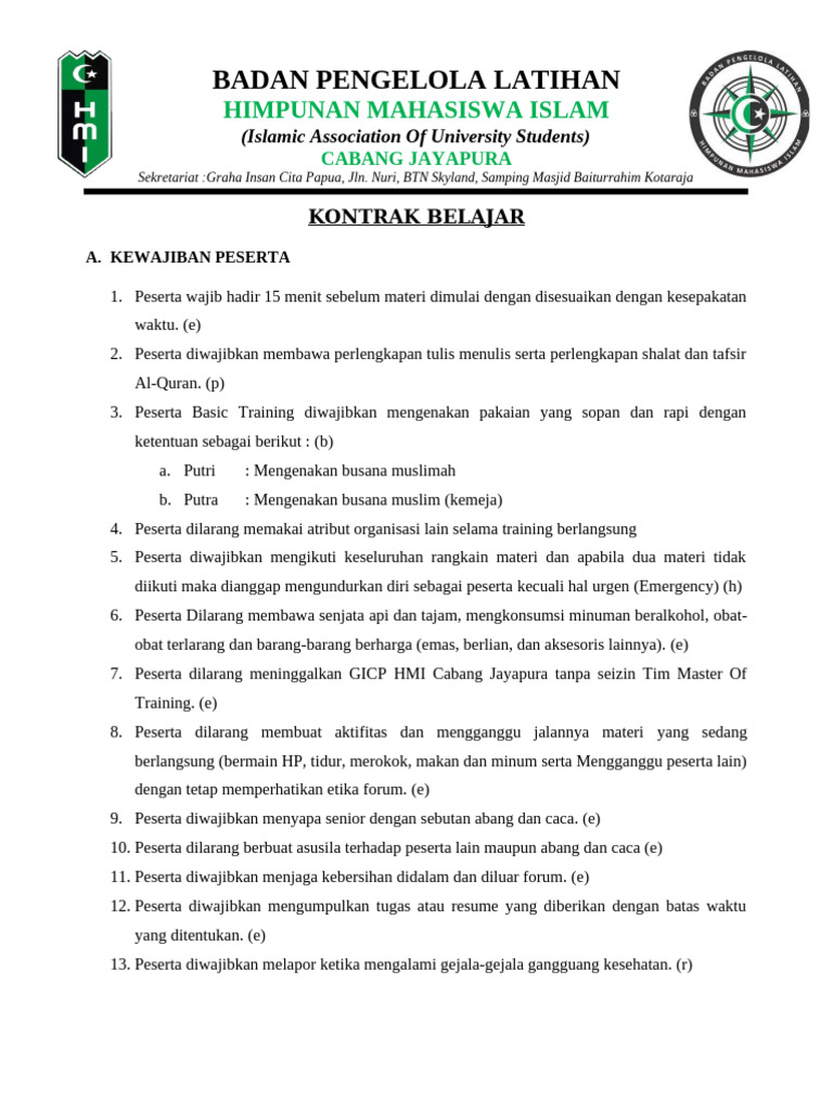 03D. Kontrak Belajar | PDF
