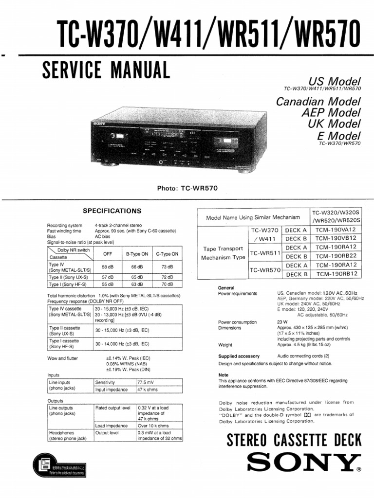 Sony tc-w370 w411 wr511 wr570 SM | PDF