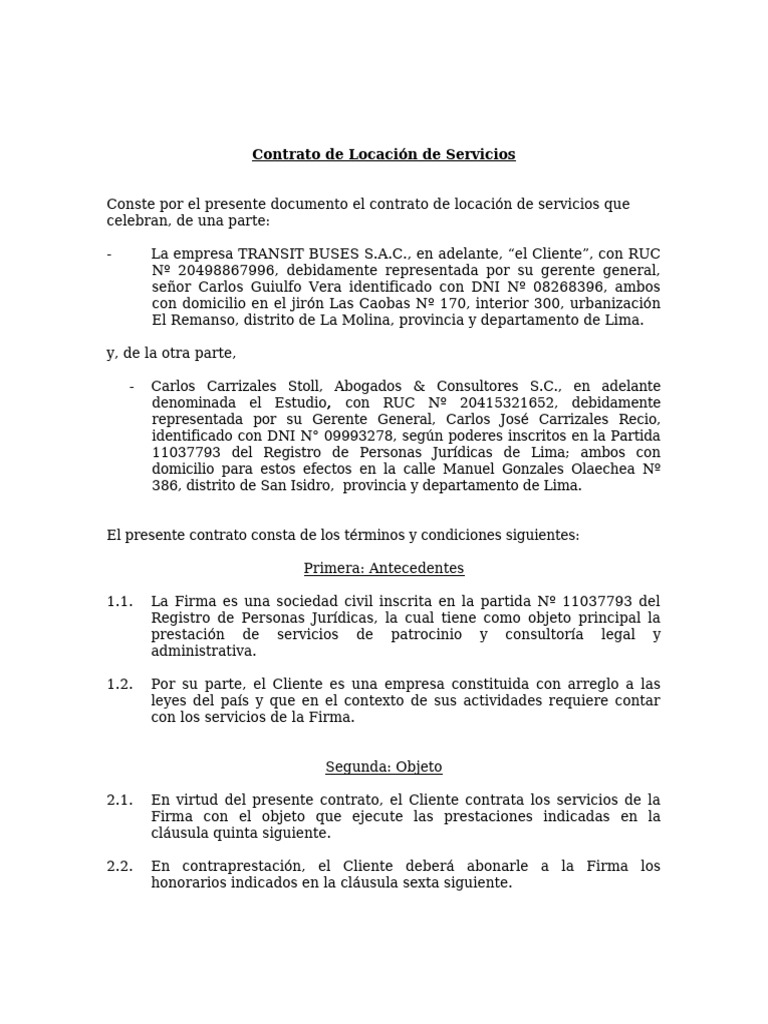 Contrato Servicios Legales INTEGRALES | PDF