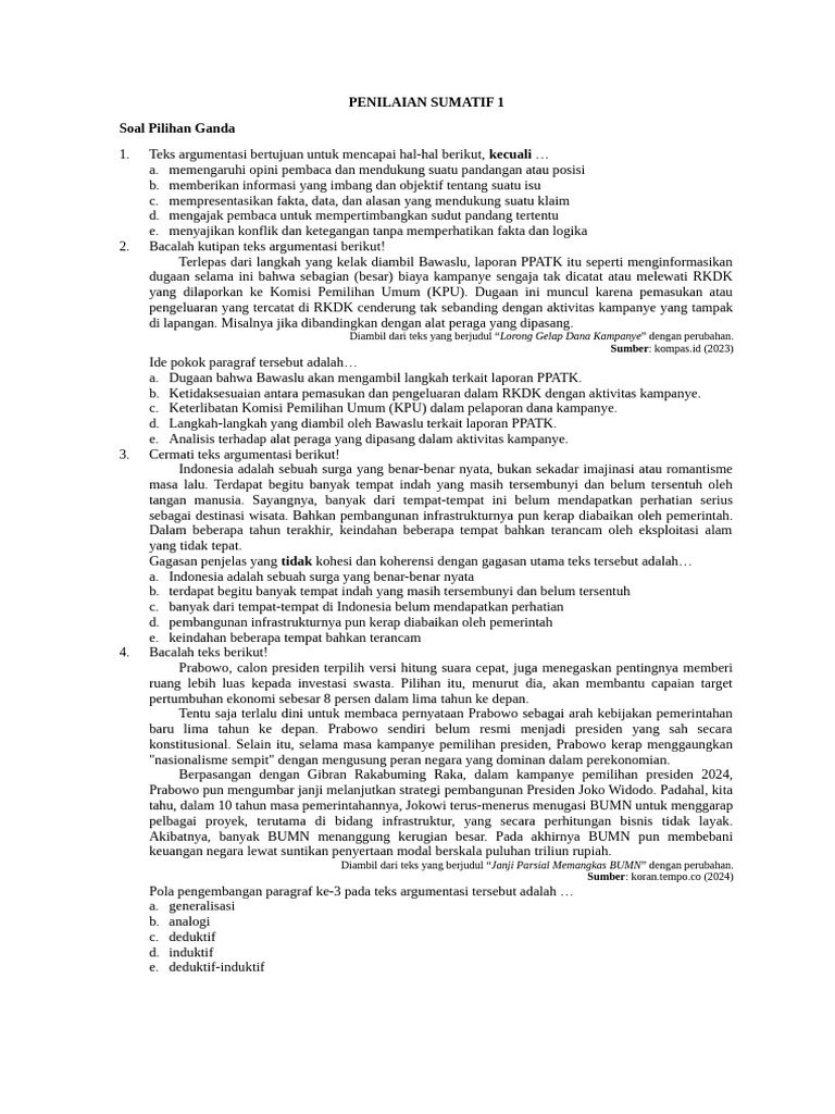 Kumpulan Soal Kelas XI 2024 | PDF