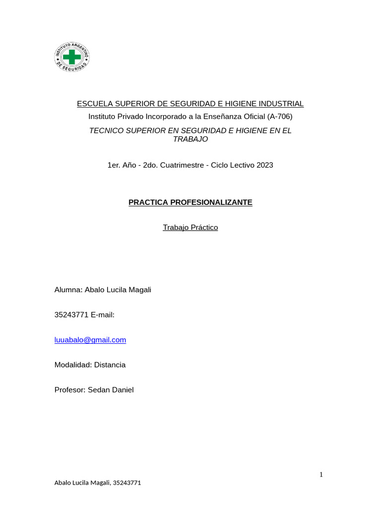 TRAB_PRACT_PRACTICAPROFESIONALIZANTEI_ABALO_LUCILA__1ERANO_2DOCUATRIMESTRE2023_Censurado | PDF