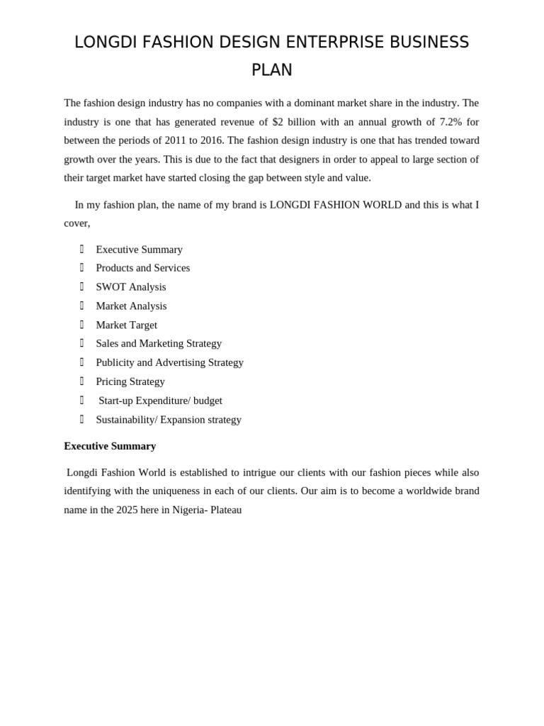 FASHION DESIGN PLAN | PDF