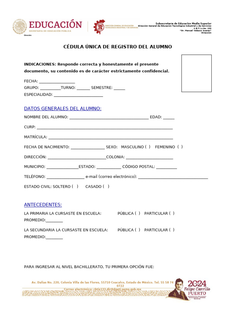 CEDULA ÚNICA DE REGISTRO DEL ALUMNO-1 | PDF