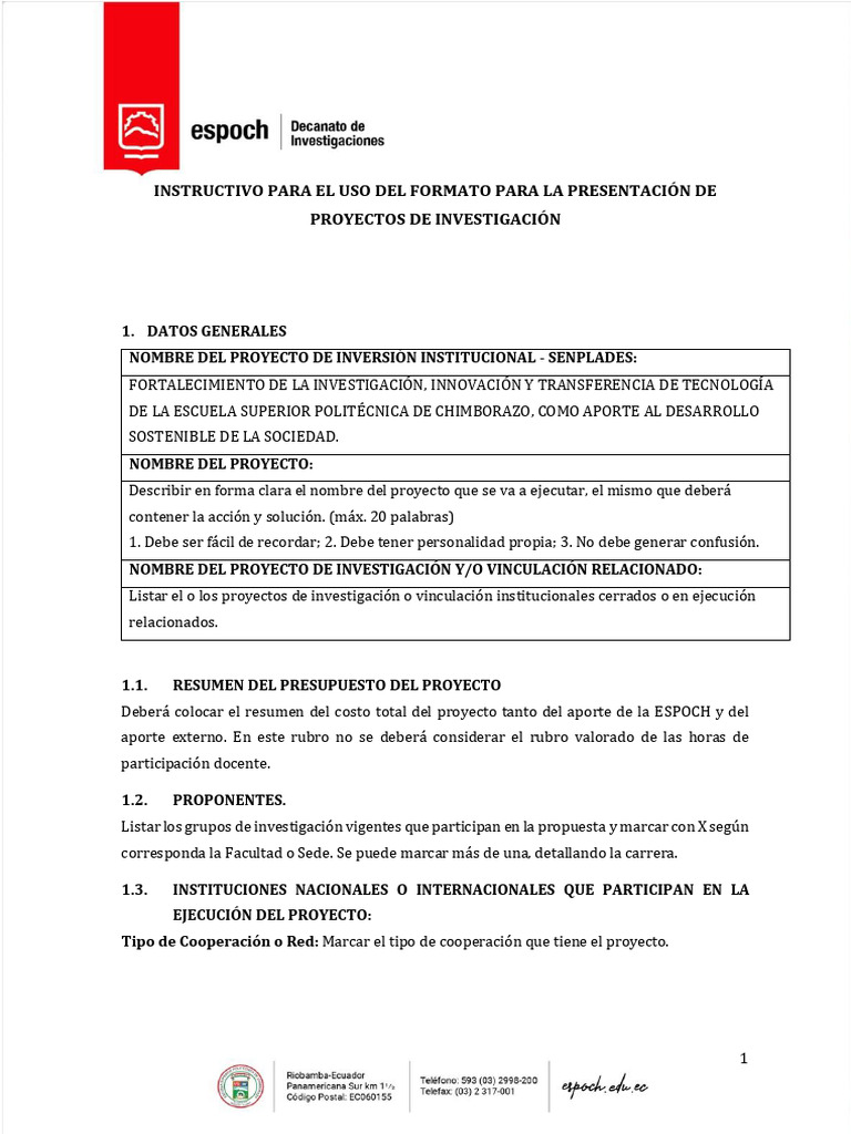 Anexo 8-Instructivo Formato de Presentaci - N de Proyectos-Convocatoria 2024 | PDF | Patentar