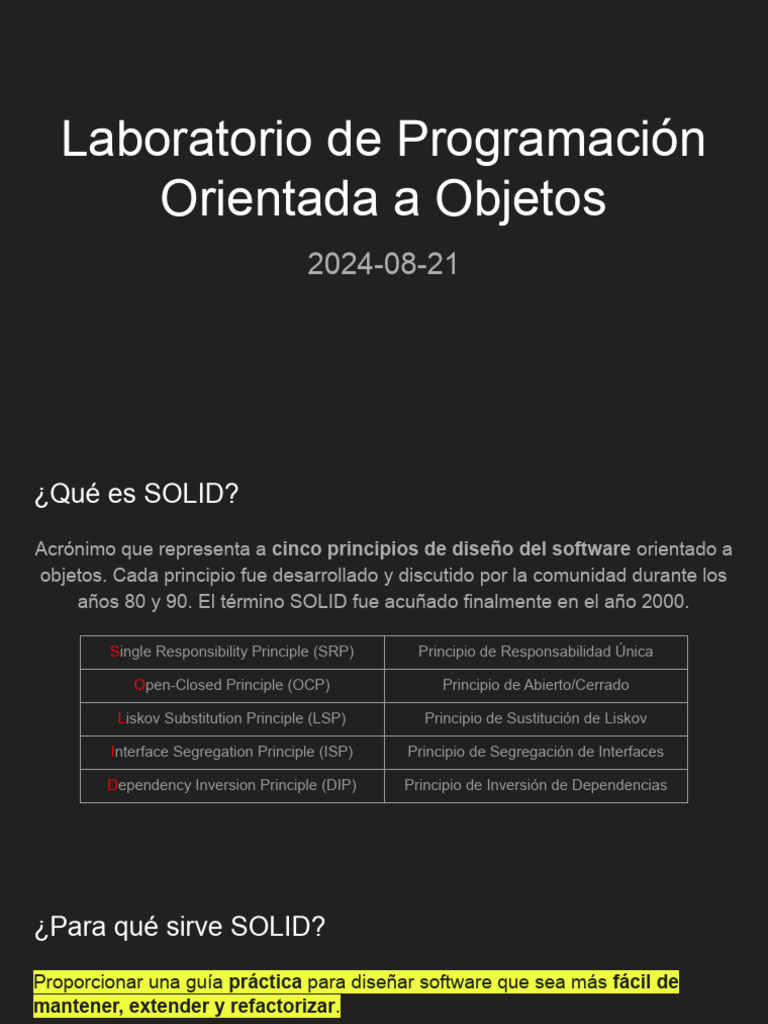 Clase 20240822 Principios SOLID | PDF