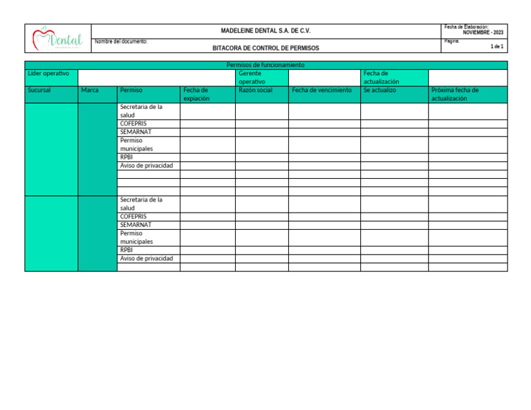 Bitacora de Control de Permisos | PDF