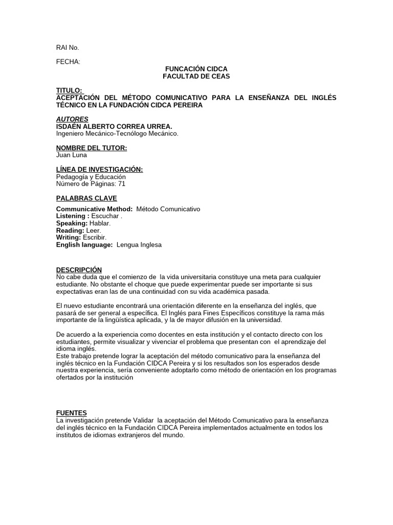 Formato Ficha Rai | PDF