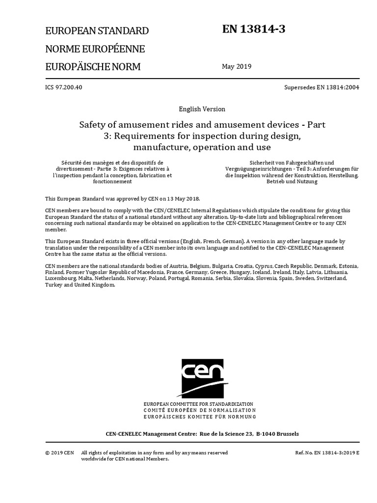 EN 13814-3 - 2019 Part3 Requirements For Inspection During Design, Manufacture, Operation and ...