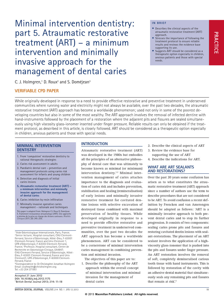 Minimal Intervention Dentistry Part 5 | PDF