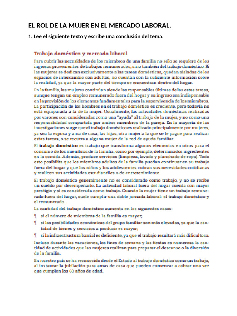 Esi - El Rol de La Mujer en El Mercado Laboral | PDF
