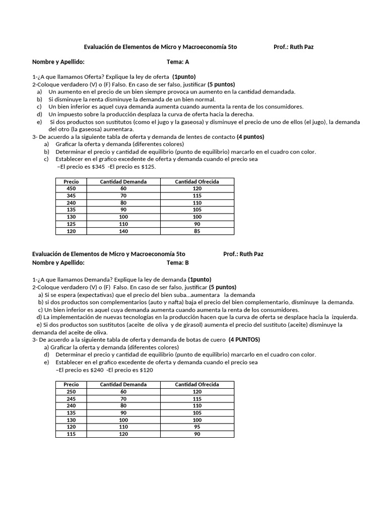 3°evaluación de Elementos de Micro y Macroeconomía 5to 3unidad 2024 | PDF