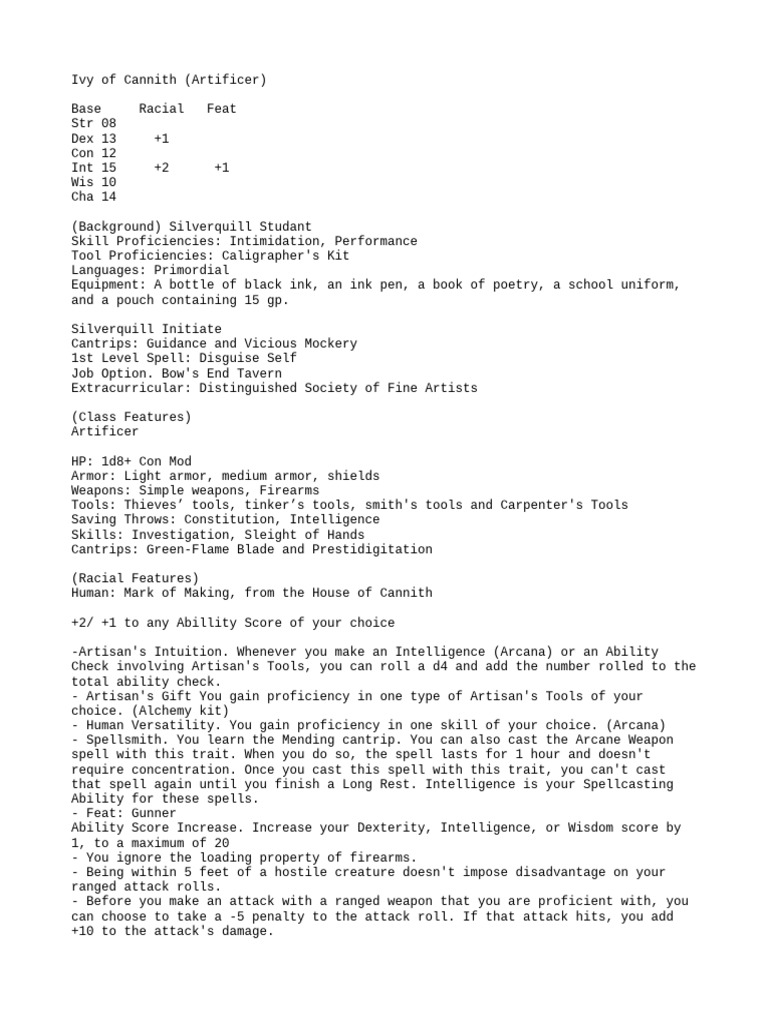 Ivy of Cannith (Artificer) | PDF