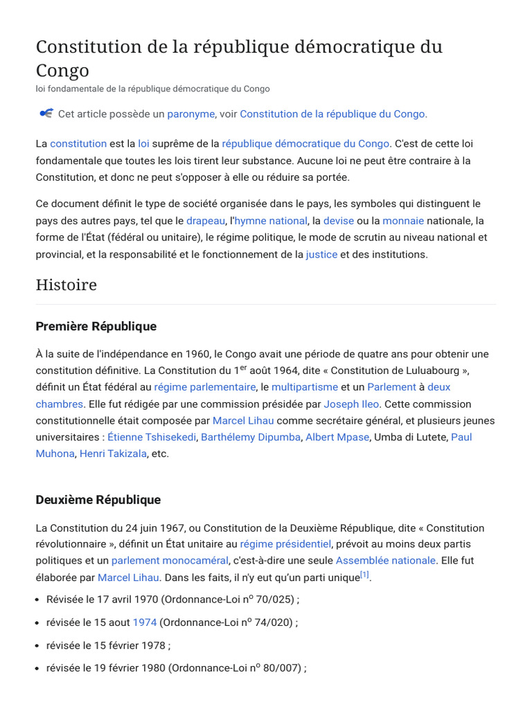 Constitution de La République Démocratique Du Congo - Wikipédia | PDF