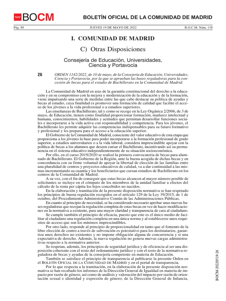Bocm Orden 1142 2022 Bases Reguladoras Pdf