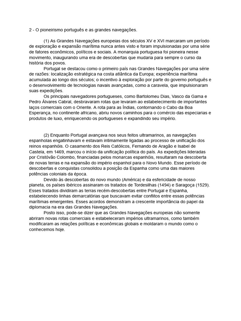 2 O Pioneirismo Português E As Grandes Navegações Pdf
