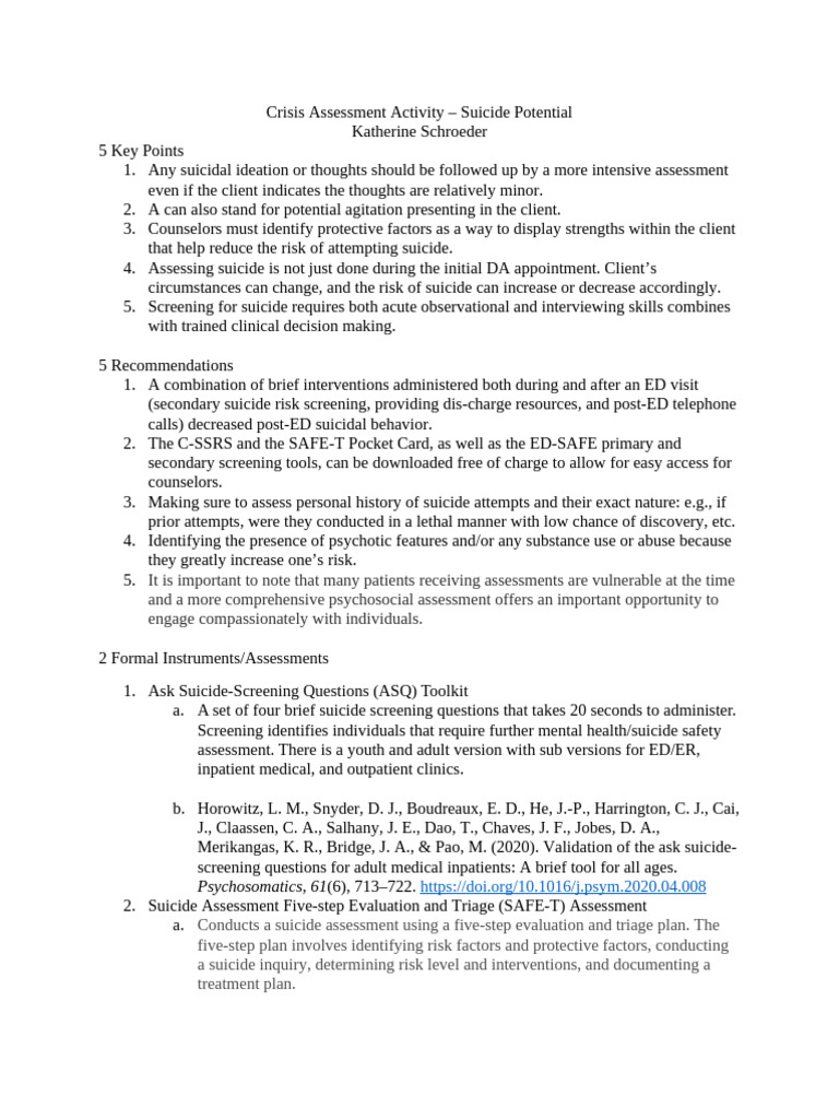Crisis Assessment Activity | PDF