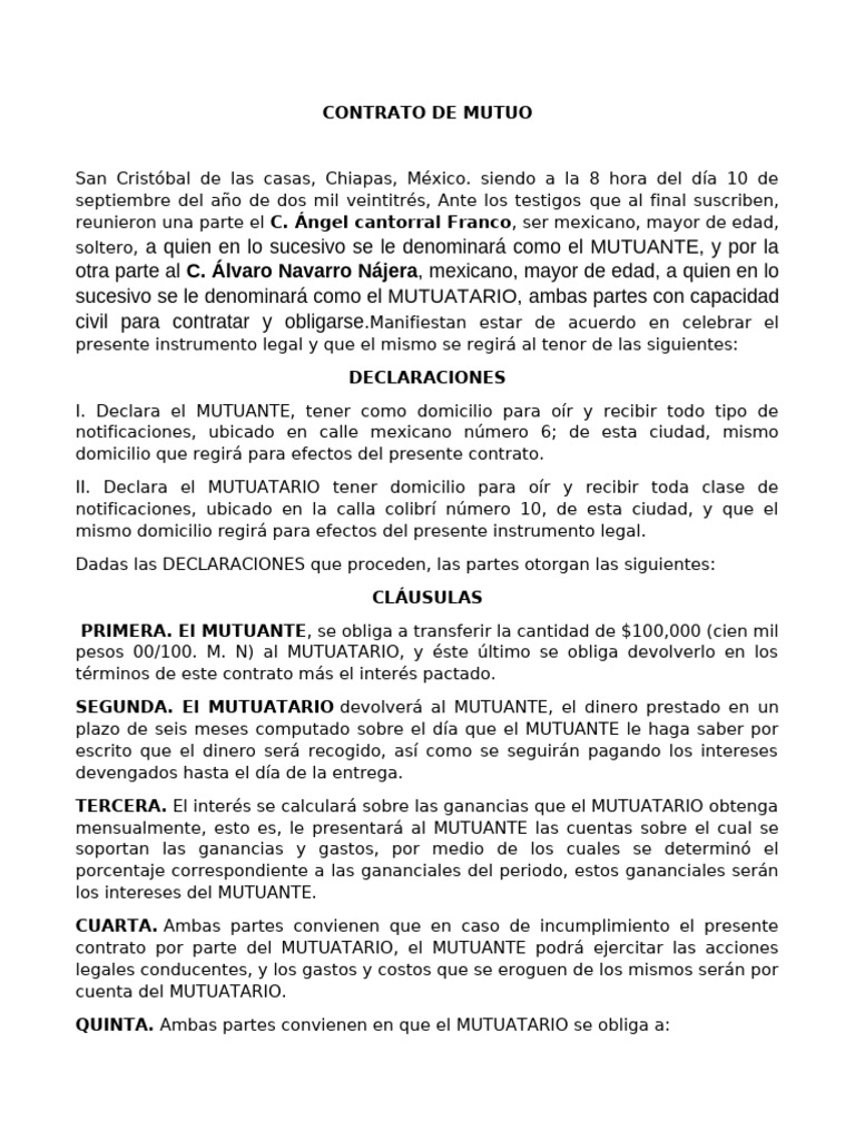 CONTRATO DE MUTUO | PDF