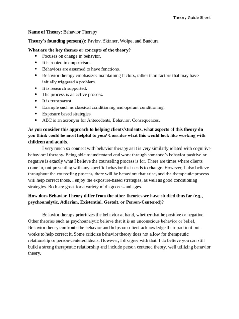 Behavior Therapy Key Points | PDF