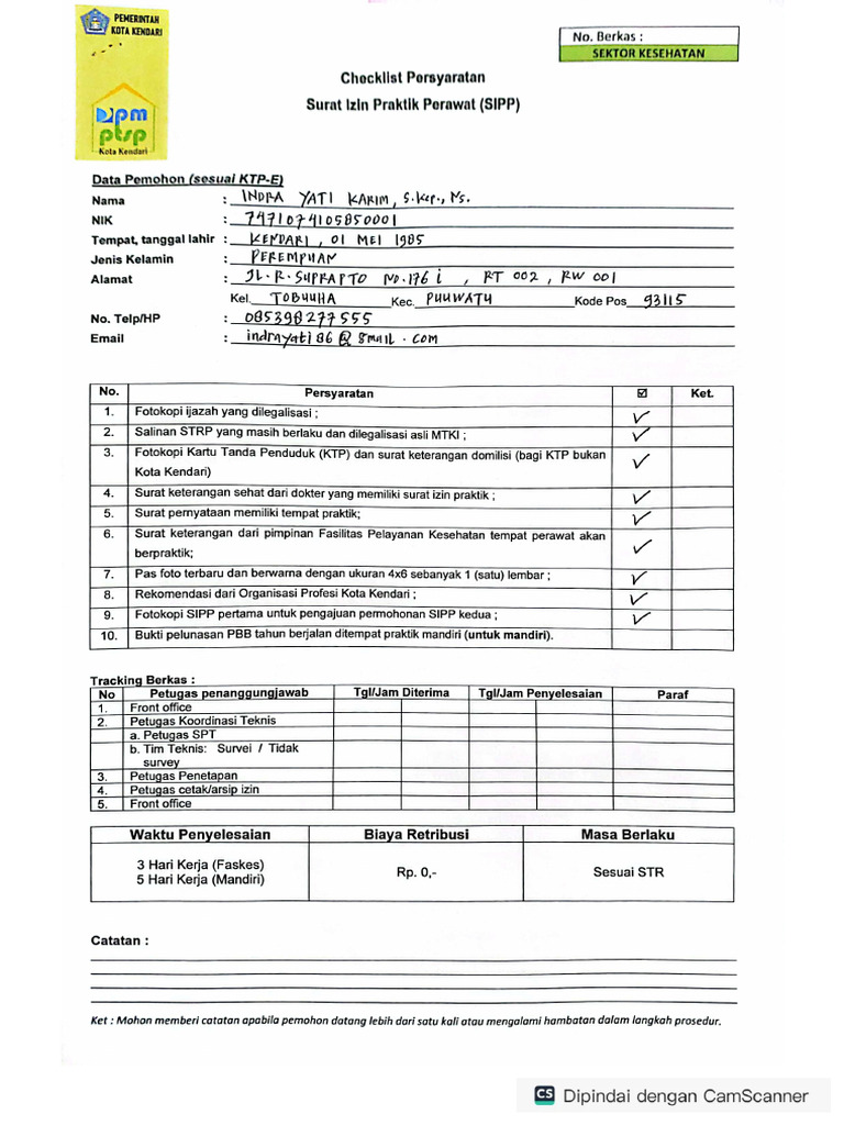 Formulir PTSP Indra Yati Karim | PDF