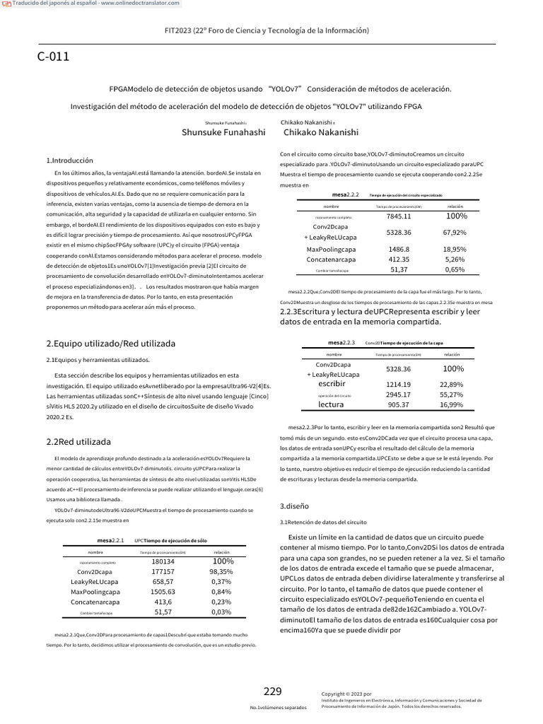 Traduccion Investigation Of Speed Up Method Of Object Detection Model Yolov7 Using Fpga Pdf