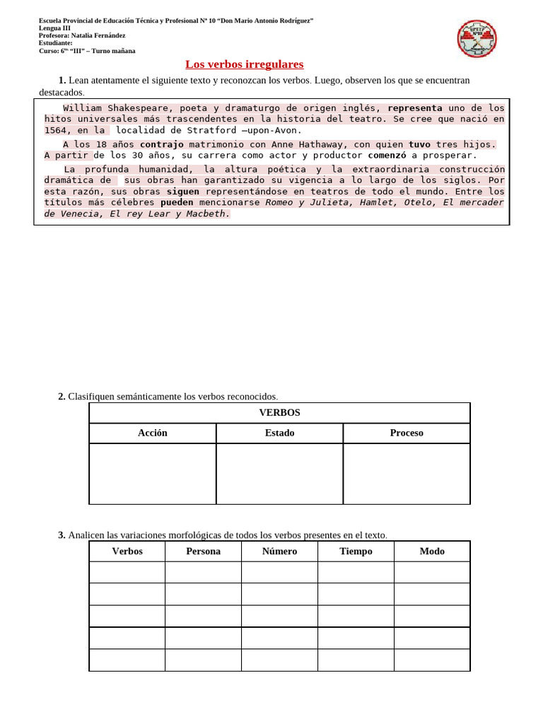 6º Iii Verbos Irregulares Pdf