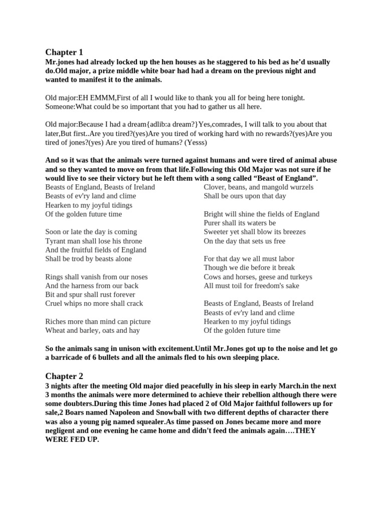 Animal Farm Chapter 1 Summary | PDF | Mystery, Thriller & Crime Fiction ...