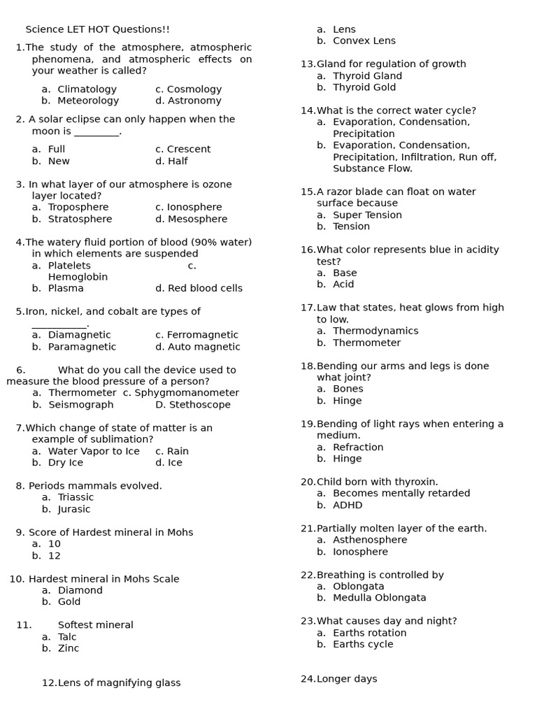 Science LET HOT Questions | PDF