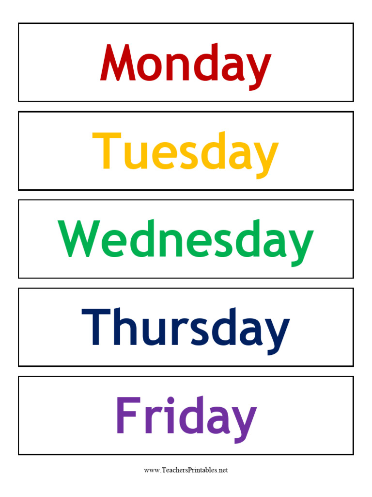 Calendar Weekdays Color | PDF