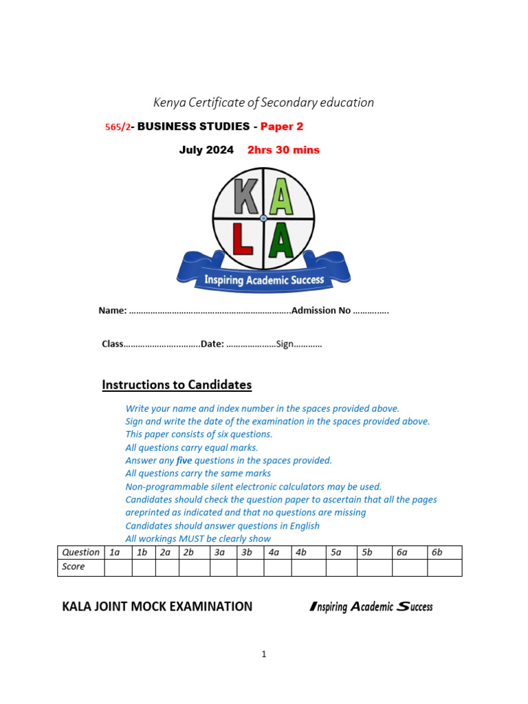 KALA BST P2 July 2024 Final | PDF | Cheque | Revenue