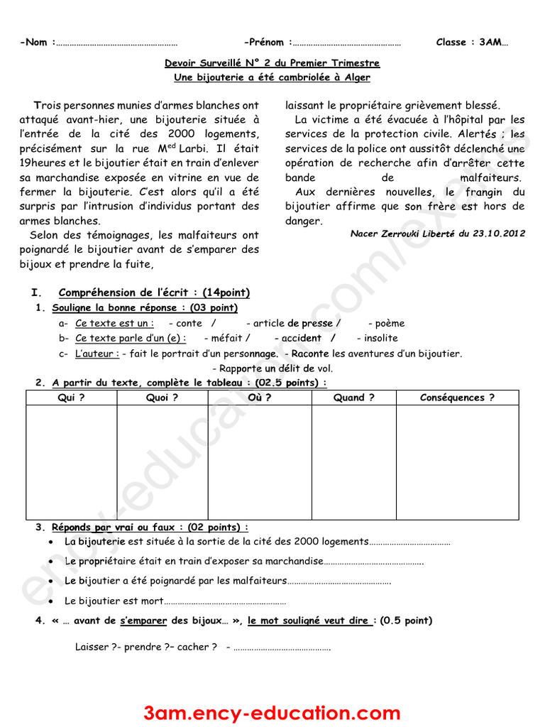 Dzexams 3am Francais 1492504 | PDF